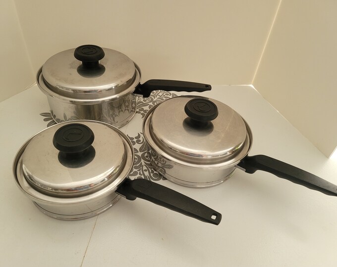 Vintage LIFETIME STAINLESS STEEL Waterless Cooking Cookware 6 Pces ...