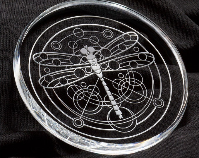 Dragonfly Etched Glass Paperweight - Etsy