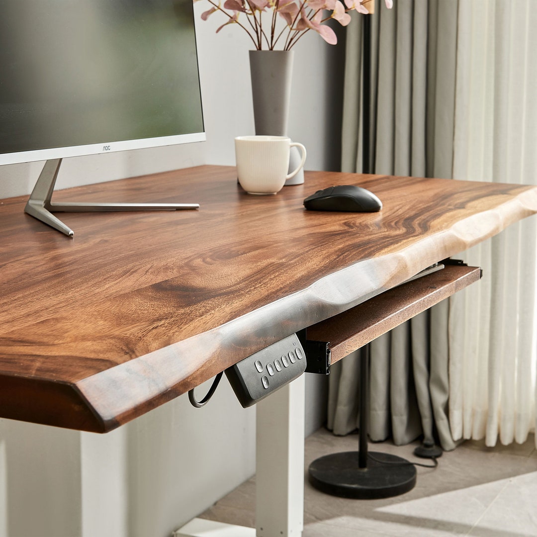 Desk Standing Desk, Motorized Frame, Tropical Hardwood, Stand up Desk ...