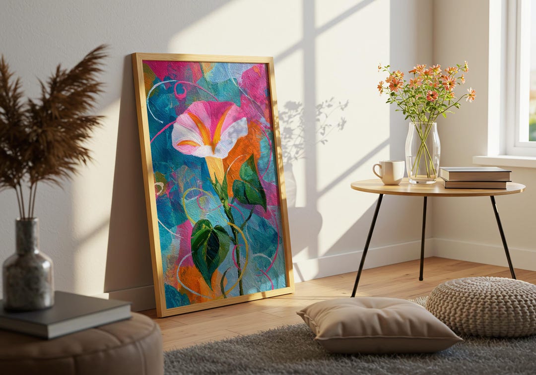 Morning Glory Flower Wall Art, Abstract Pink Floral Painting Print ...