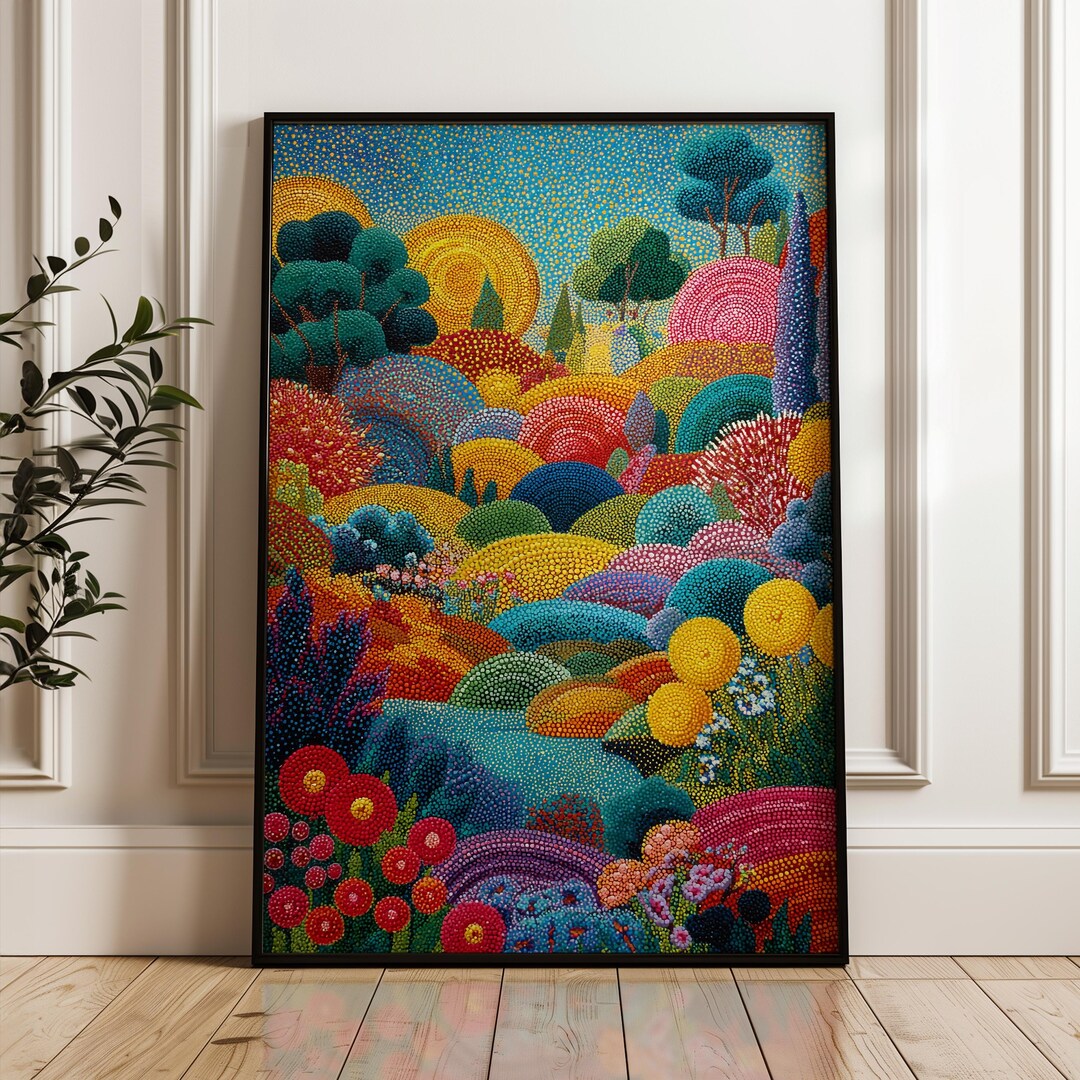Colorful Dot Landscape Wall Art, Whimsical Polka Dot Nature Print ...