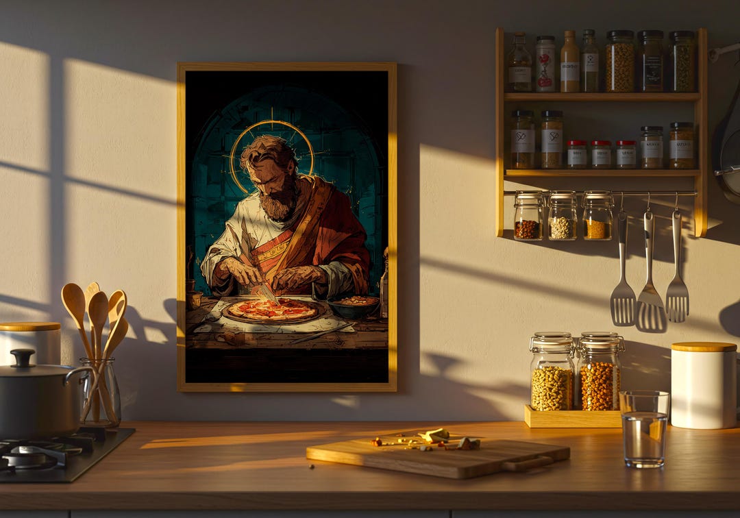 Sacred Food Poster, Holy Pizza Chef Printable,funny Kitchen Wall Art ...