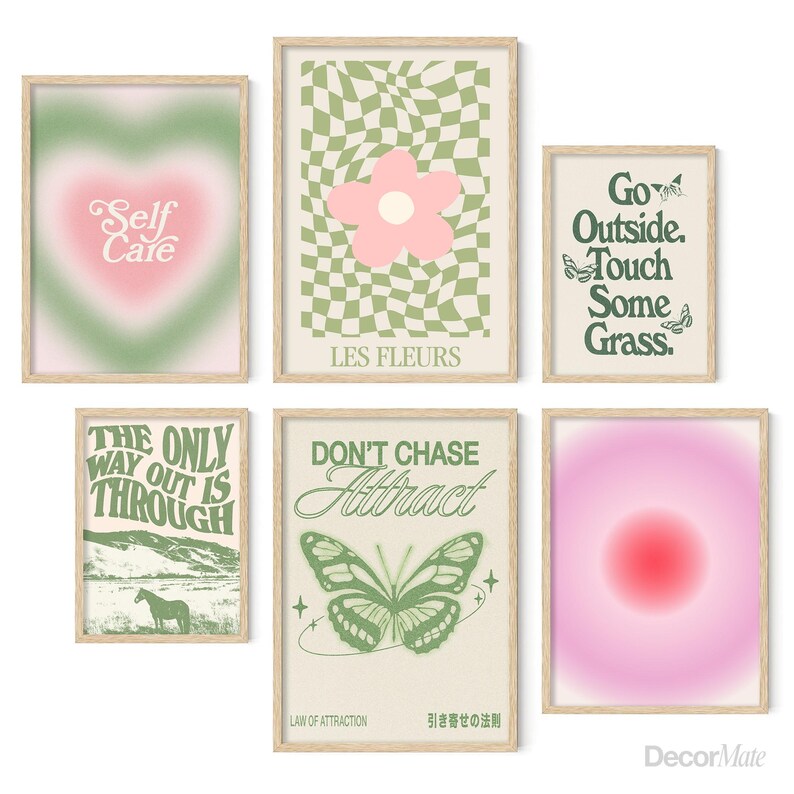 Danish Pastel Wall Collage 20pcs 4x6, Green Pink Preppy Room Decor ...