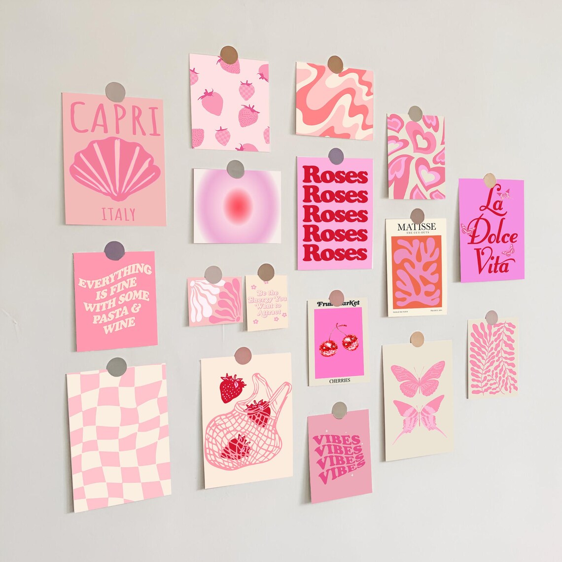 25pcs Danish Pastel Pink Wall Collage, Preppy Decor, Dopamine Wall Art, Eclectic Gallery Wall ...