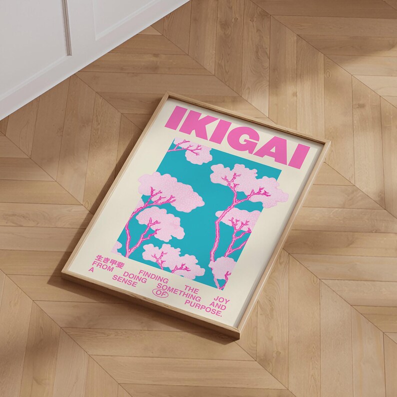 Ikigai Cherry Blossom Wall Art, Japandi Zen Art, Japanese Philosophy ...