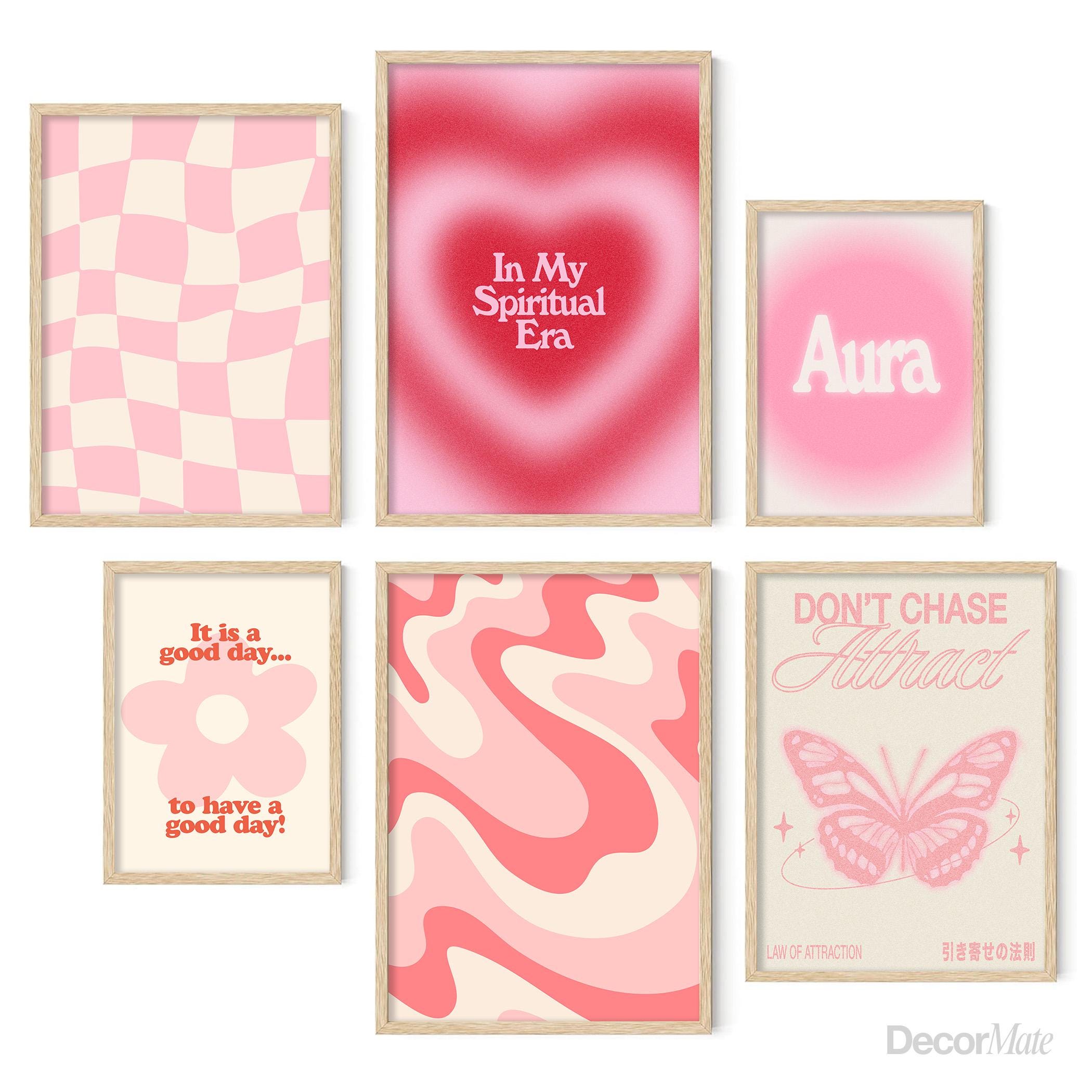 Danish Pastel Pink Gallery Set of 6, Preppy Aesthetic Decor, Retro ...