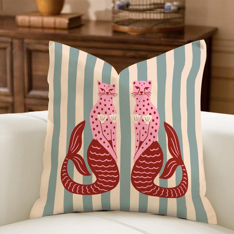 Funky Earth Tone Throw Pillowcase, Maximalist Pink Green Cushion Covers ...