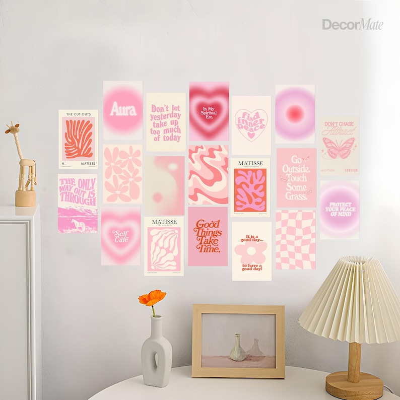 Danish Pastel Pink Wall Collage 20pcs, Preppy Room Decor, Cute Photos for Bedroom Dorm ...