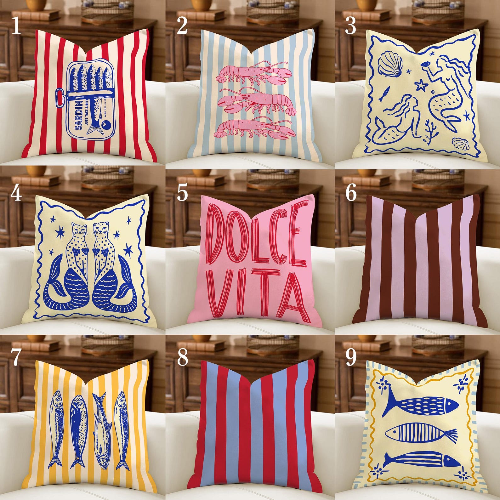 Mediterranean Summer Pillow Cover, Nautical Striped Pillowcase, Coastal ...