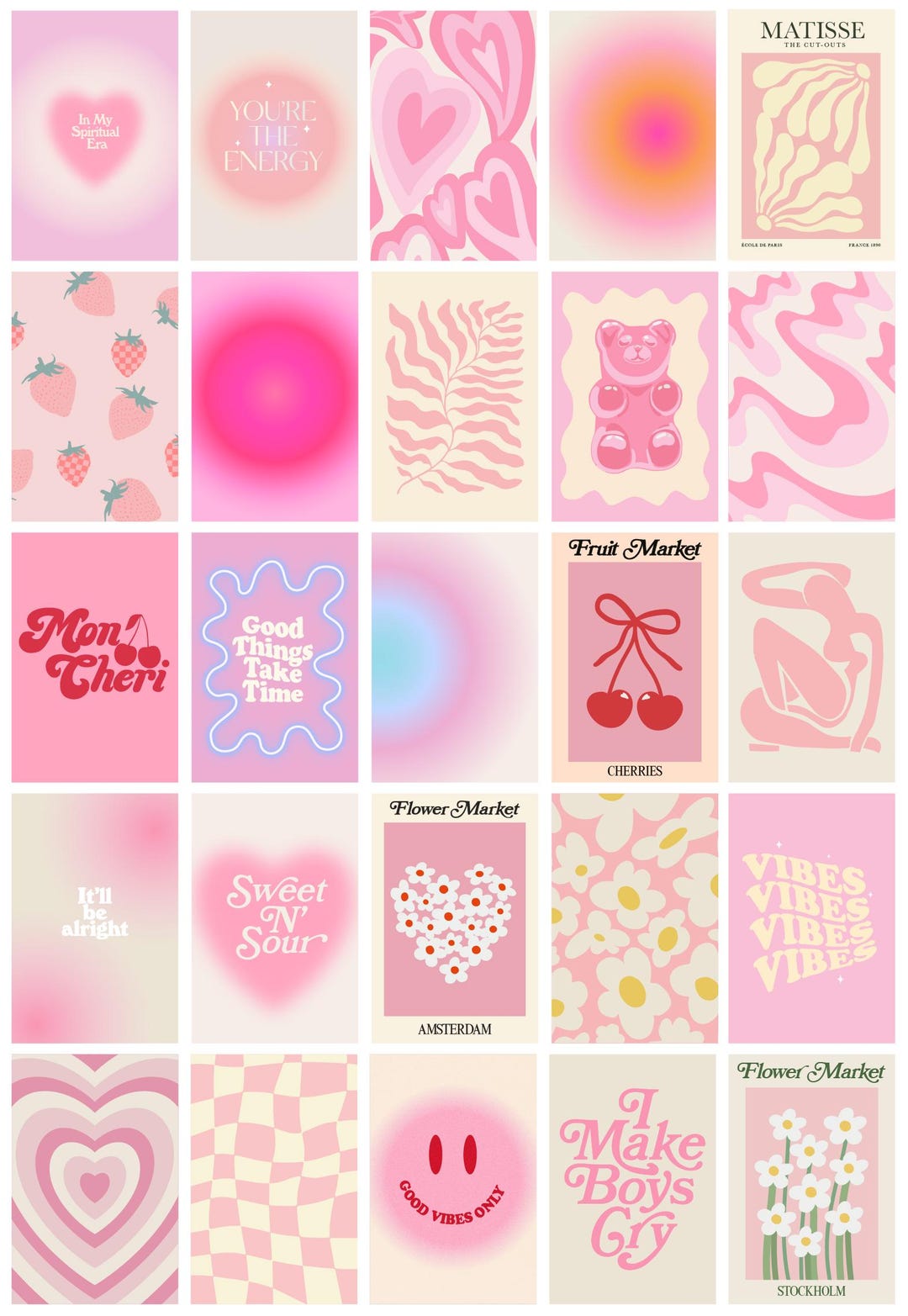 Danish Pastel Pink Wall Collage 25pcs, Preppy Room Decor, Cute Photos for Bedroom Dorm ...