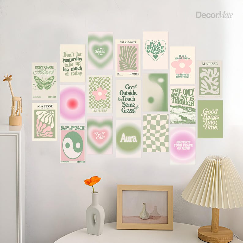 Danish Pastel Wall Collage 20pcs 4x6, Green Pink Preppy Room Decor ...