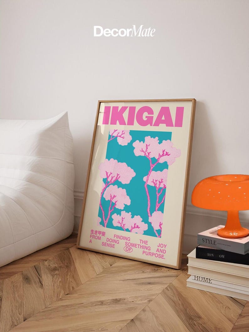 Ikigai Cherry Blossom Wall Art, Japandi Zen Art, Japanese Philosophy ...
