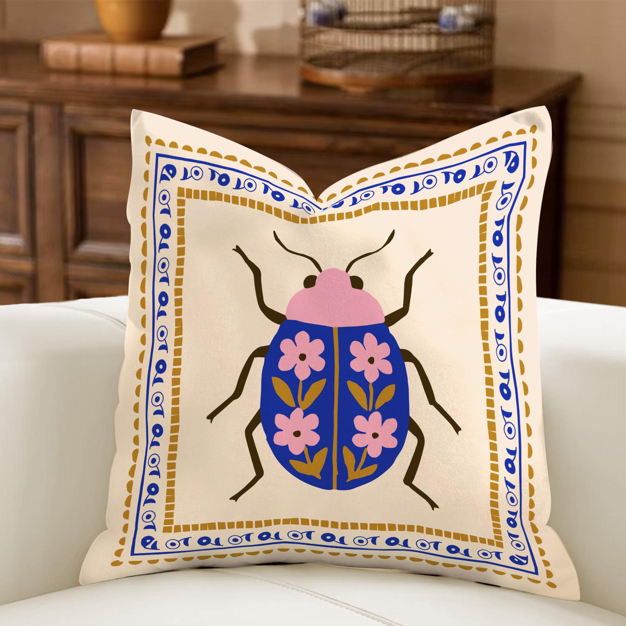 Folk Art Beetle Pillow Cover, Whimsical Ladybug Cushion, Cottagecore ...