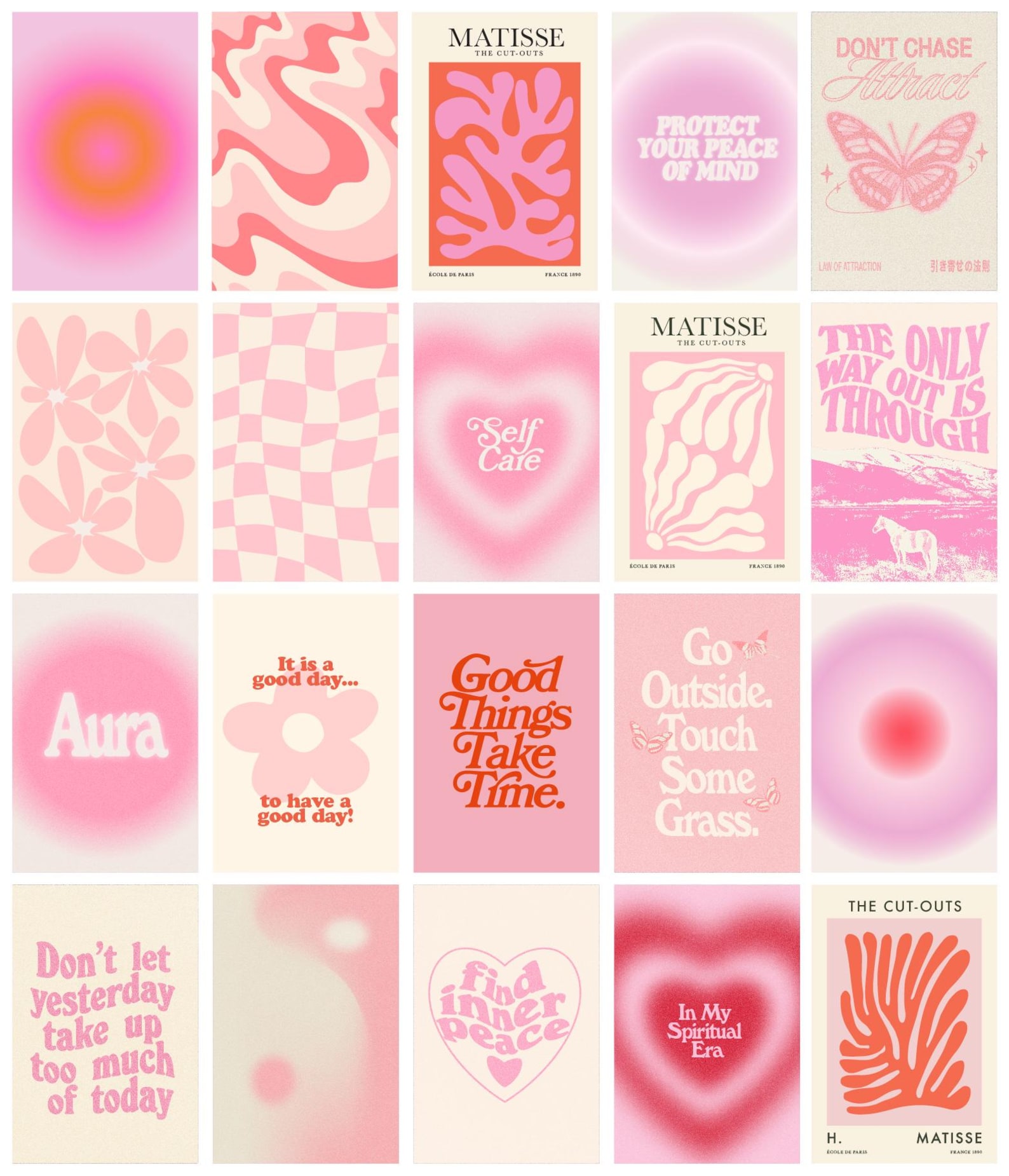 Danish Pastel Pink Wall Collage 20pcs, Preppy Room Decor, Cute Photos for Bedroom Dorm ...