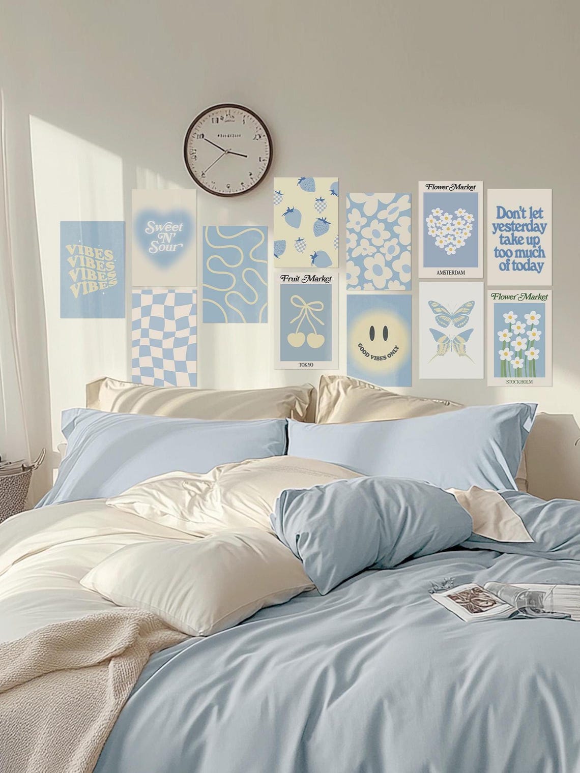 Pastel Blue Funky Wall Collage 16pcs, Danish Pastel Preppy Soft Decor ...