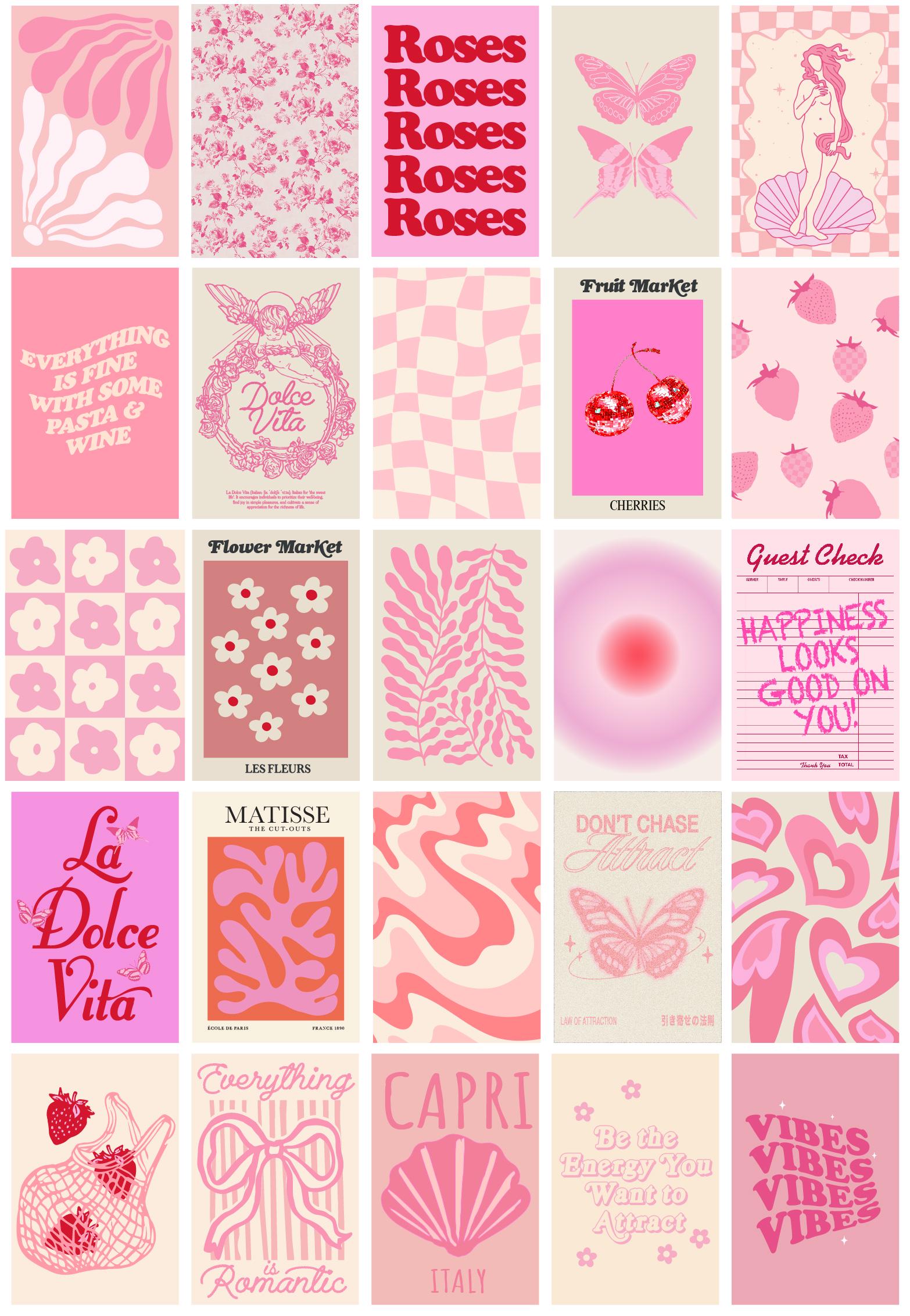25pcs Danish Pastel Pink Wall Collage, Preppy Decor, Dopamine Wall Art, Eclectic Gallery Wall ...