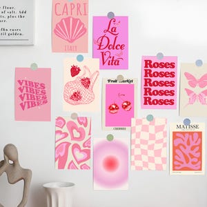 25pcs Danish Pastel Pink Wall Collage, Preppy Decor, Dopamine Wall Art, Eclectic Gallery Wall ...