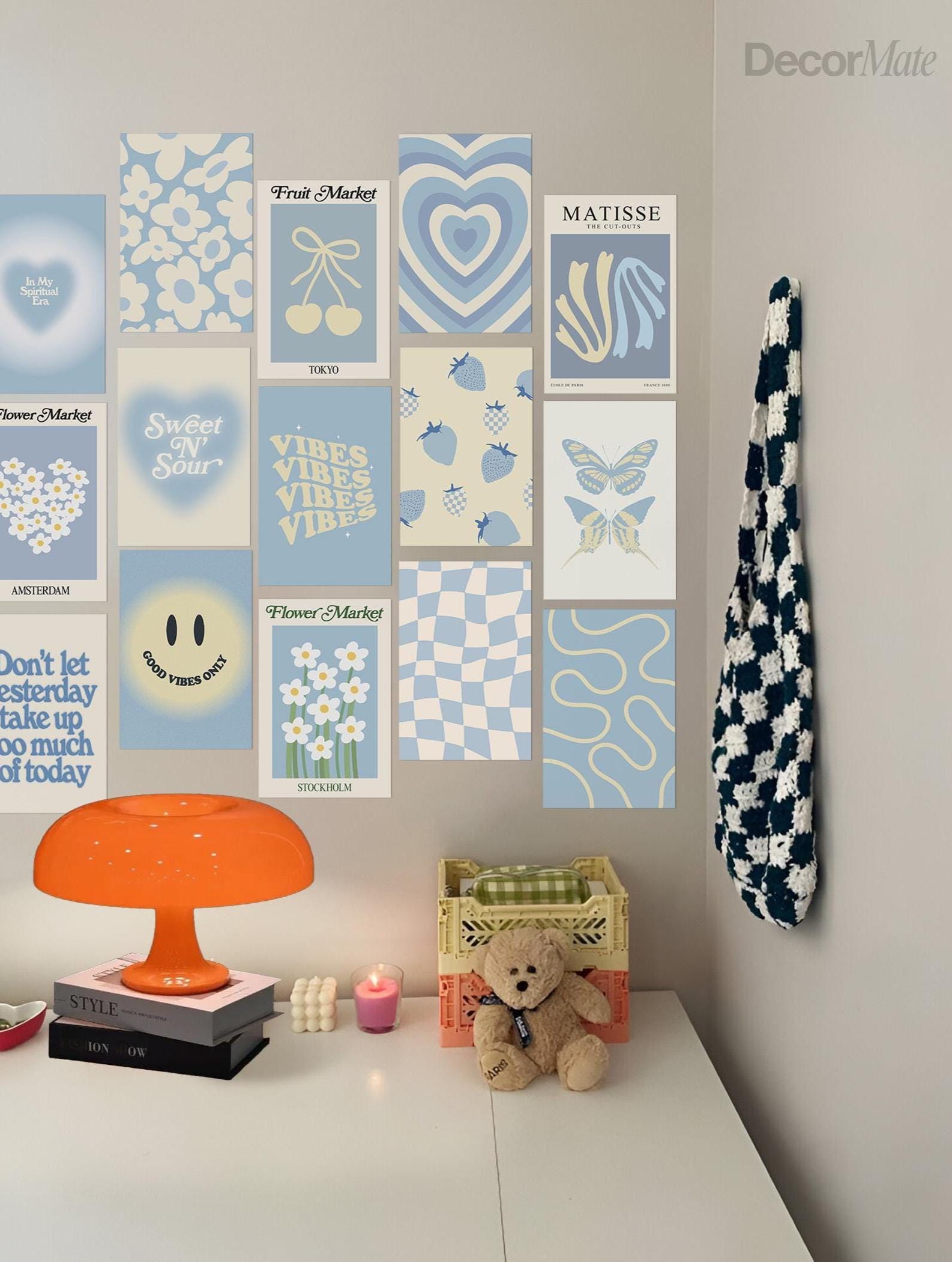 Pastel Blue Funky Wall Collage 16pcs, Danish Pastel Preppy Soft Decor ...