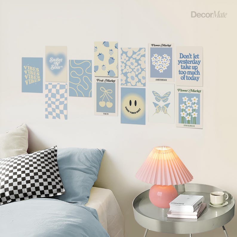 Pastel Blue Funky Wall Collage 16pcs, Danish Pastel Preppy Soft Decor ...