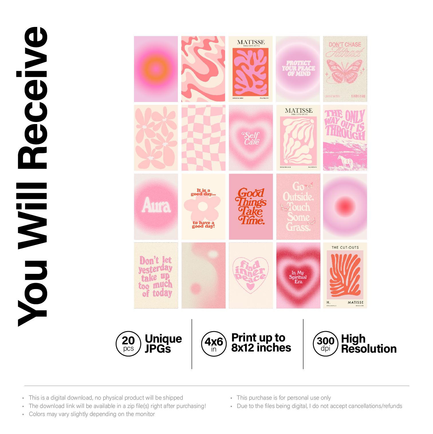 Danish Pastel Pink Wall Collage 20pcs, Preppy Room Decor, Cute Photos for Bedroom Dorm ...