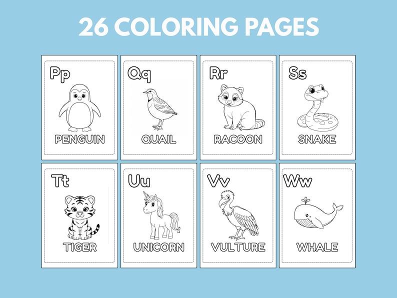 Animal Alphabet Coloring Pages | ABC Printable Book (PDF Download) - Etsy