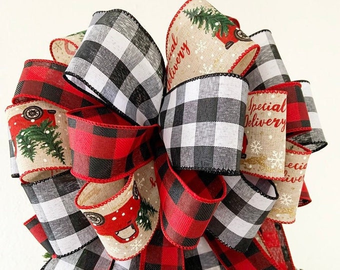 Red Truck and Buffalo Plaid Tree Topper Bow - Etsy