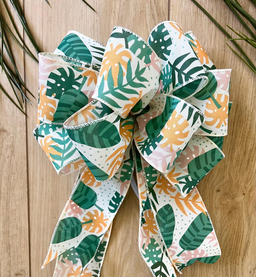 Tropical Bow, Monstera & Palm Bow, Spring and Summer Wreath Bow - Etsy