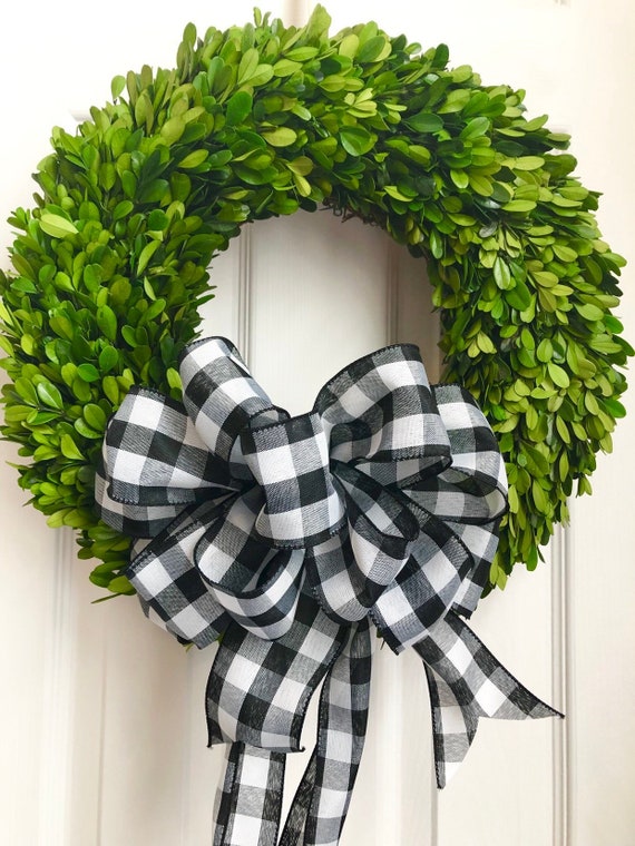 Black and White Buffalo Plaid Bow 9inch Wreath Bow | Etsy