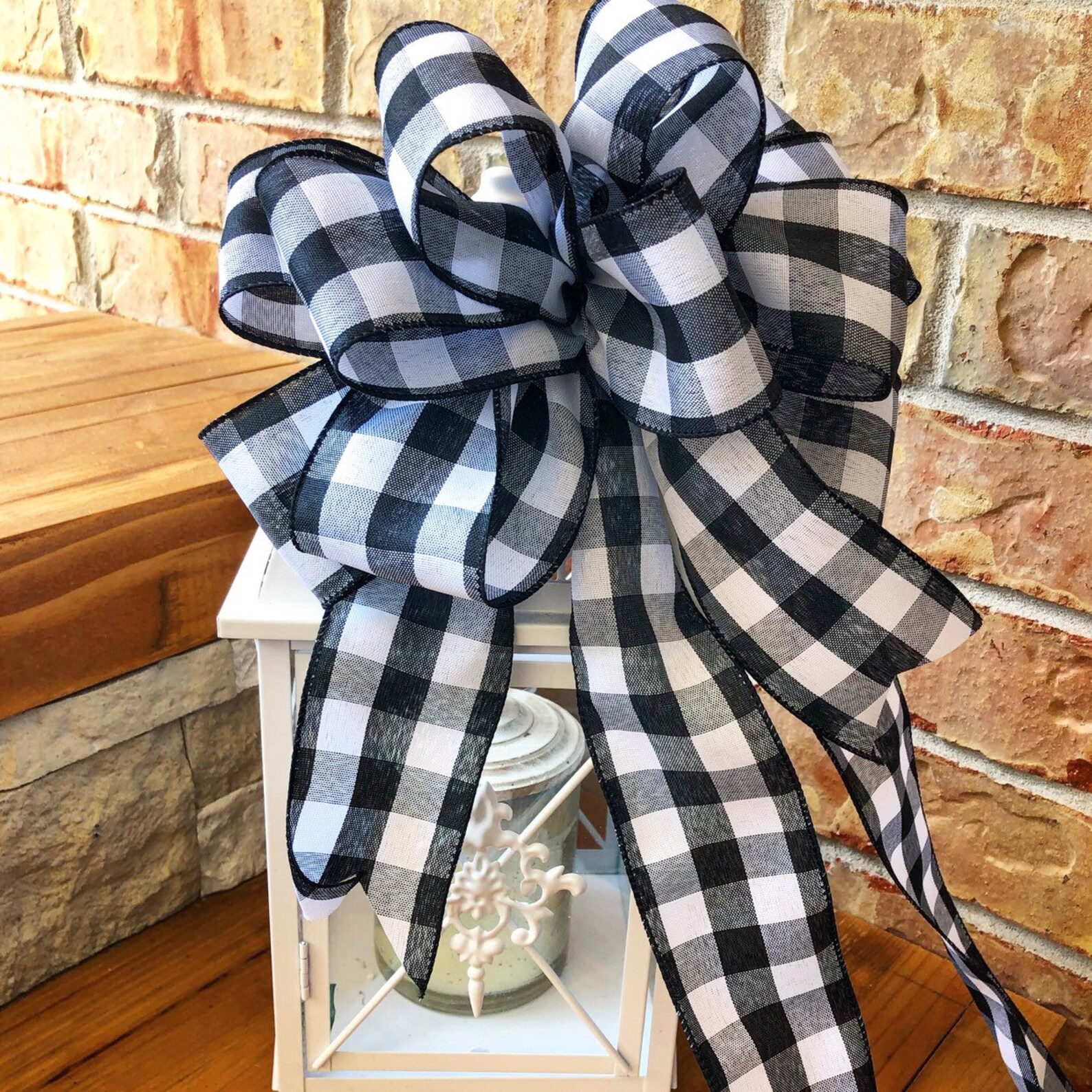 Black and White Buffalo Plaid Bow 9inch Wreath Bow | Etsy