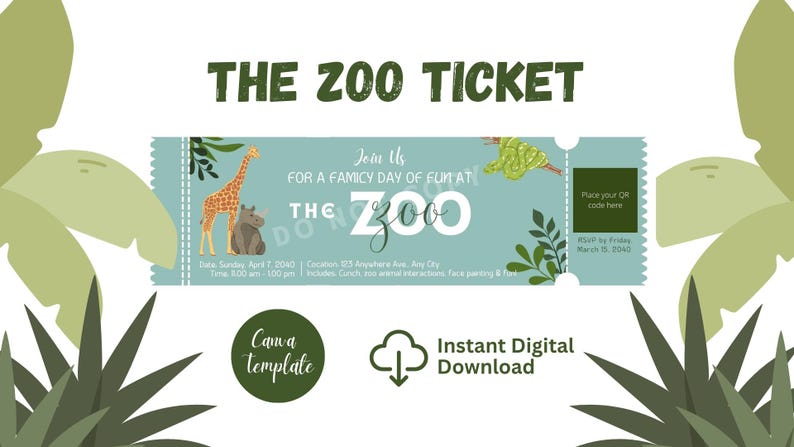 Custom Zoo Entry Ticket Canva Template | Fun Animal Invite Download - Etsy