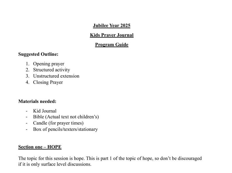 Jubilee 2025 and Prayer Lesson Plan for Catholic Kids, With Prayer ...
