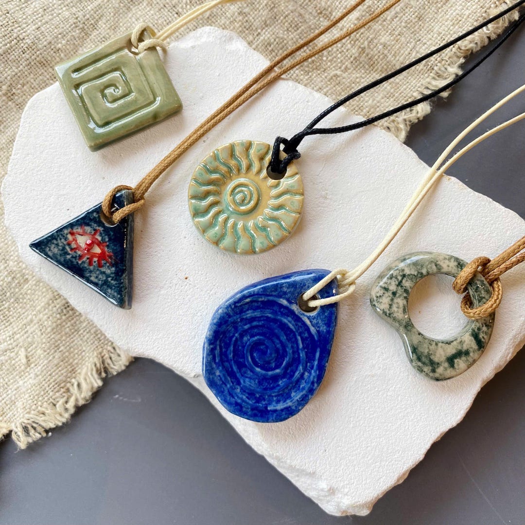 Ceramic Pendant Necklace, Handmade Charm, Unique Design Gift, Made by ...