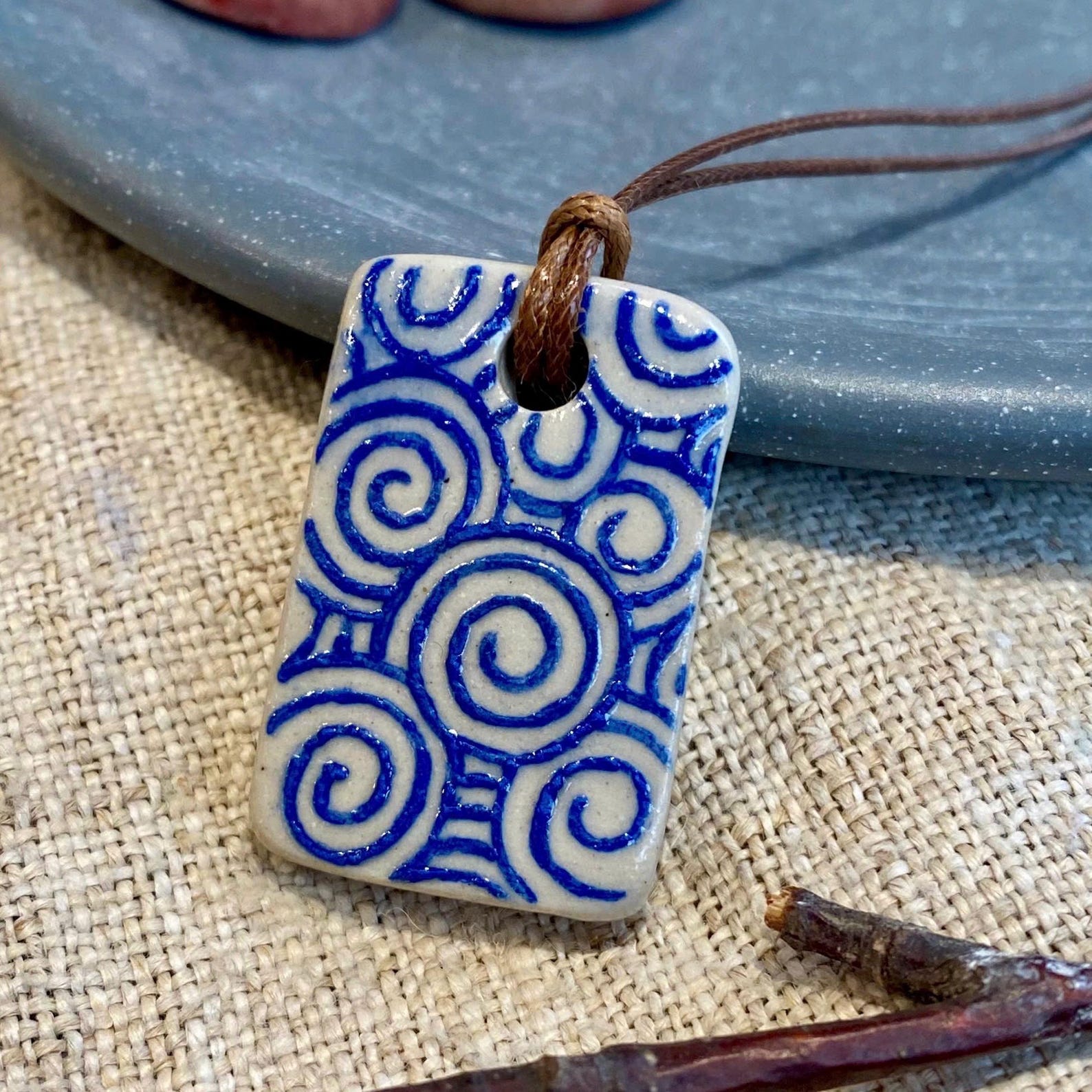 Handcrafted Bohemian Ceramic Necklace - Artisan Pottery Pendant, Free ...