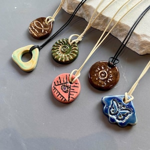 Handcrafted Bohemian Ceramic Necklace - Artisan Pottery Pendant, Free ...