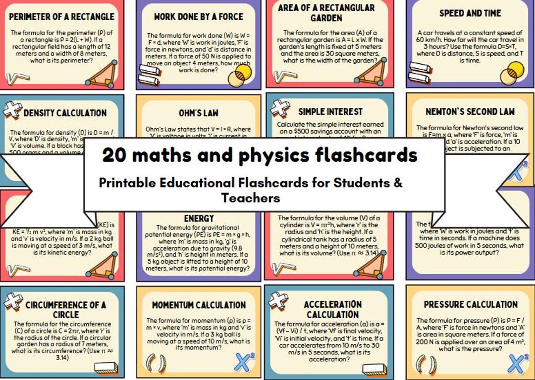 Math & Physics Problem-solving Flashcards | 20 Illustrated Formula ...