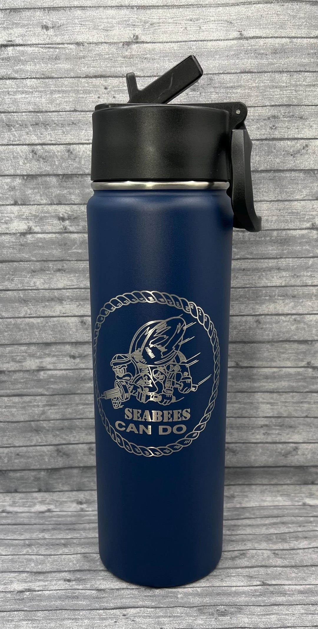 Navy Seabees Double-sided Laser Engraved Stain Steel 22oz Water Bottle ...