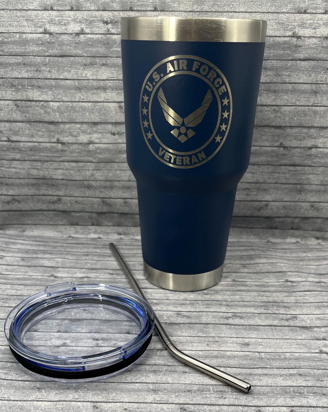 Air Force Veteran 30oz Laser Engraved Stainless Steel Tumbler W/straw ...