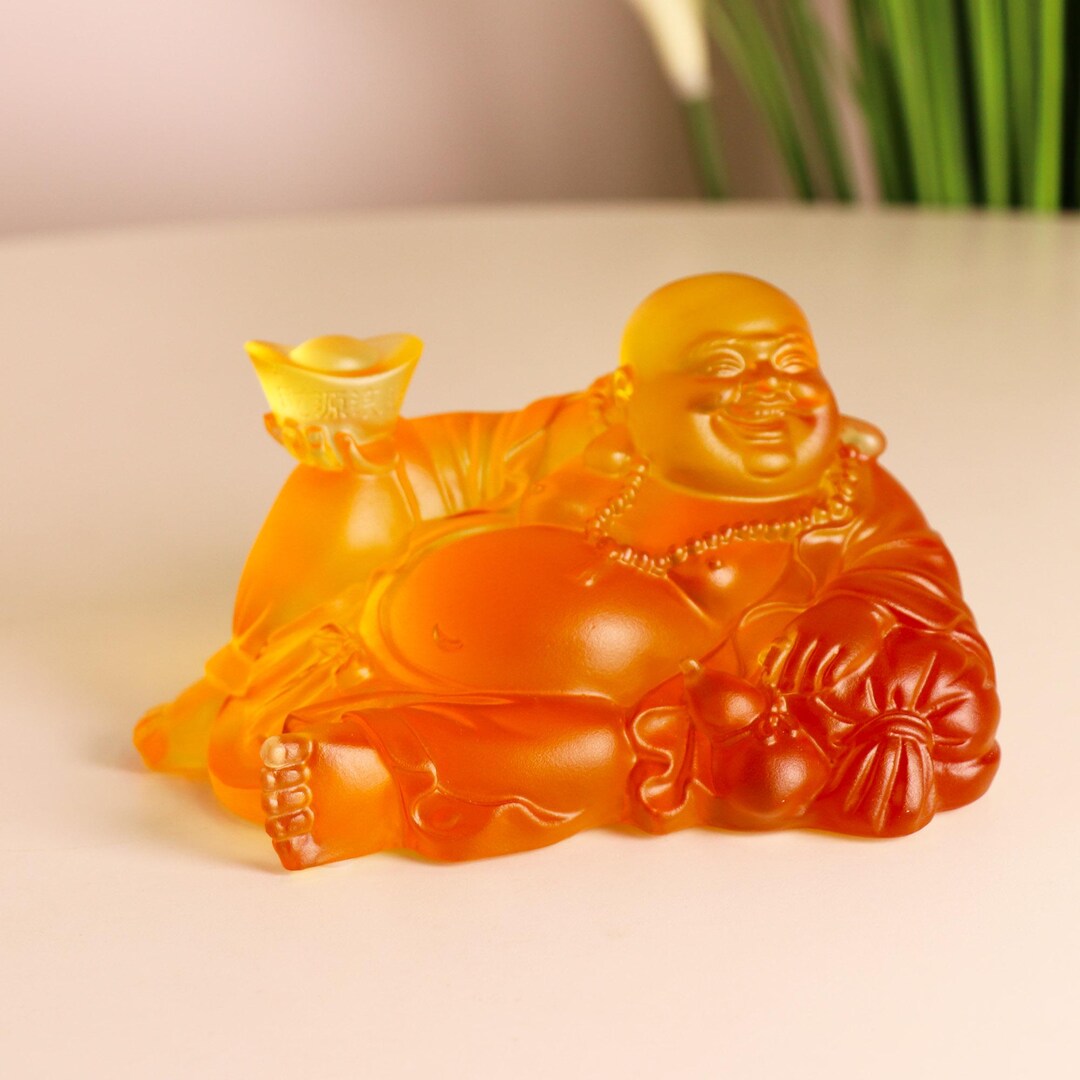 Glass Happy Buddha, Amber Glass Laughing Buddha, Budai Monk, Car ...