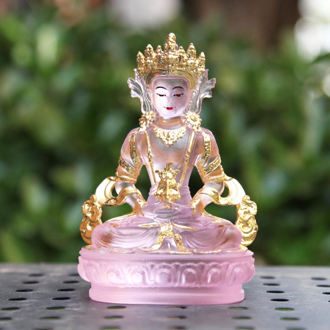 Exquisite Liuli Glass Buddha of Longevity (amitayus) Altar Statue ...