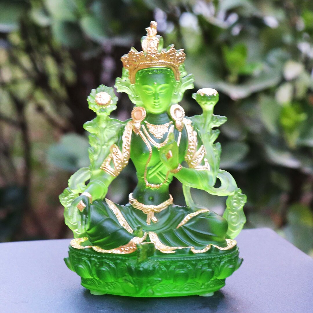 Glass Green Tara Buddha Statue, Bodhisattva Handmade Zen Ancestral ...
