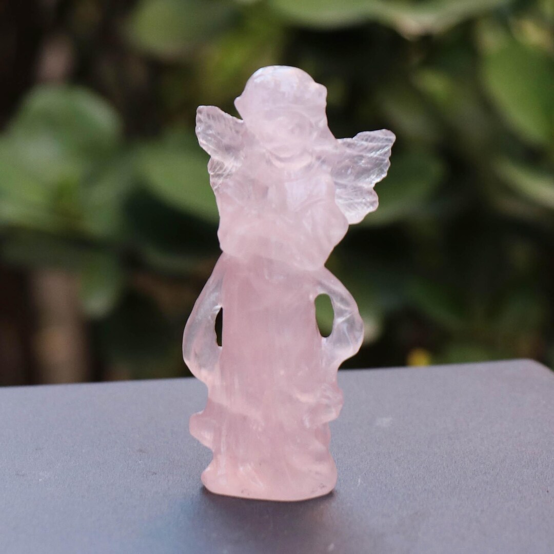 Hand-carved Pink Crystal Angel: Meditation Desktop Ornament - Etsy