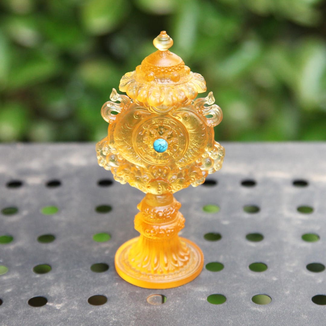 Liuli Glass Eight Auspicious Symbols Altar Set: Buddhist Tantric Ritual ...