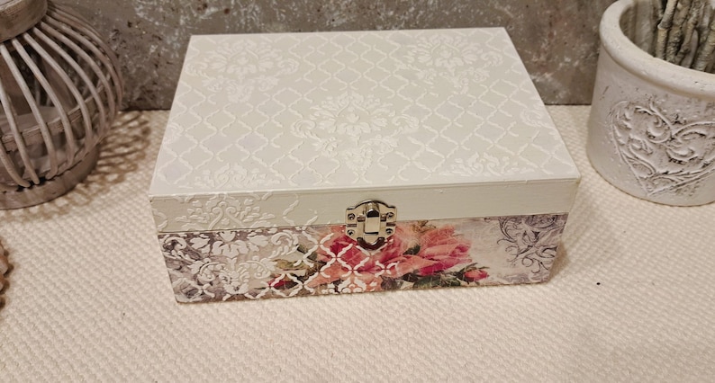 Handcrafted Wooden Tea Storage Box With Decoupage Design & Textured ...