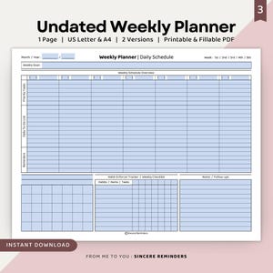 Undated Weekly Planner Digital Download | Daily Task Organizer and ...