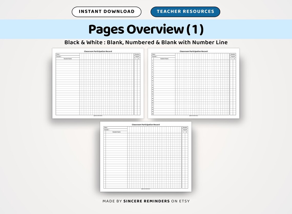 Classroom Participation Record Sheet for Teachers, Student Attendance ...