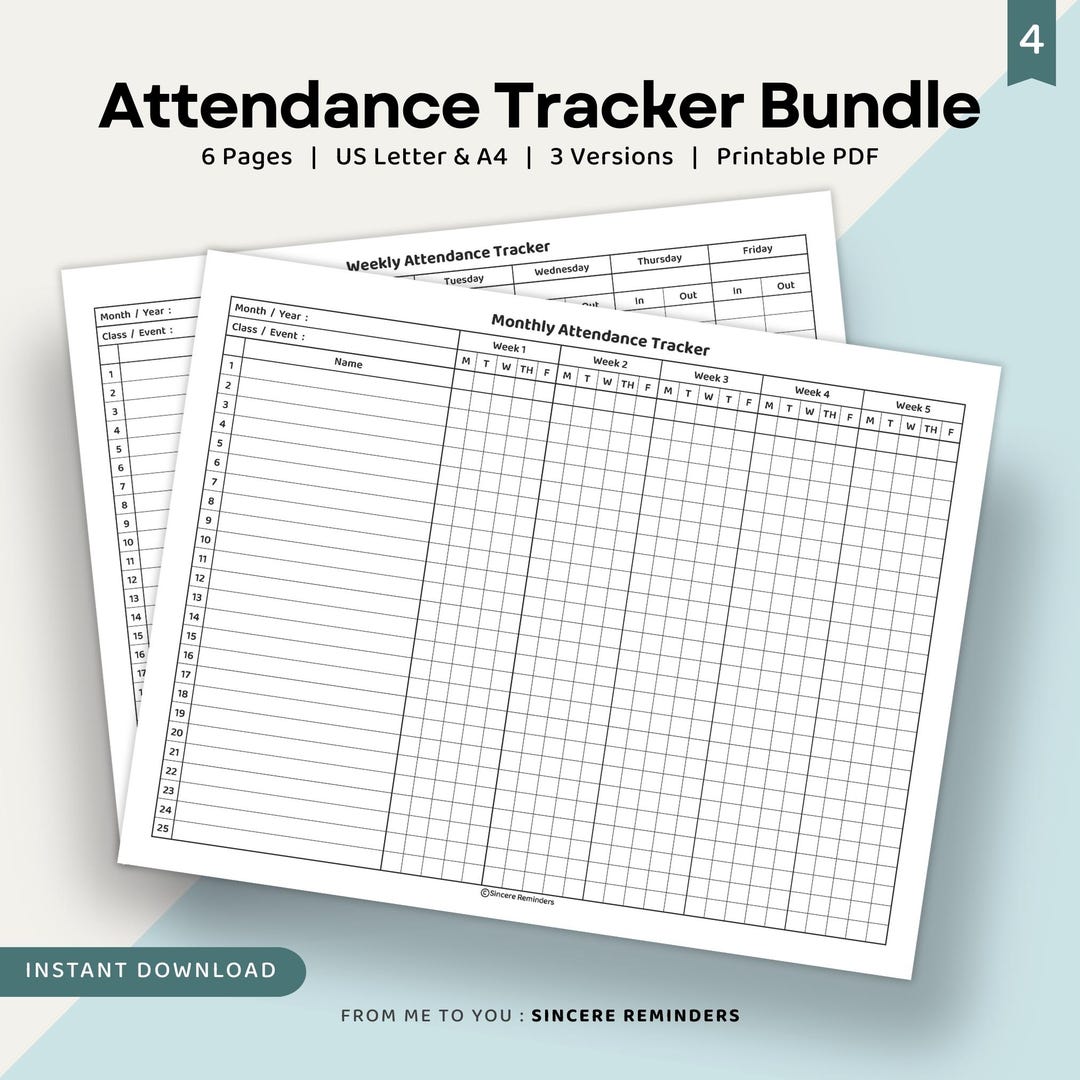 Monthly and Weekly Attendance Tracker | for Daycare and Classroom ...