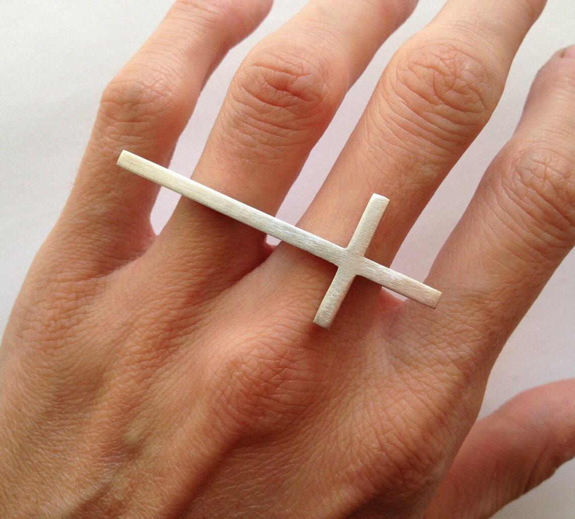 Handmade Sterling Silver Cross Ring Double Ring siver - Etsy
