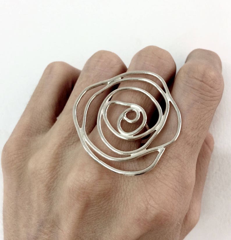 Big silver statement ring big silver rose ring silver flower | Etsy