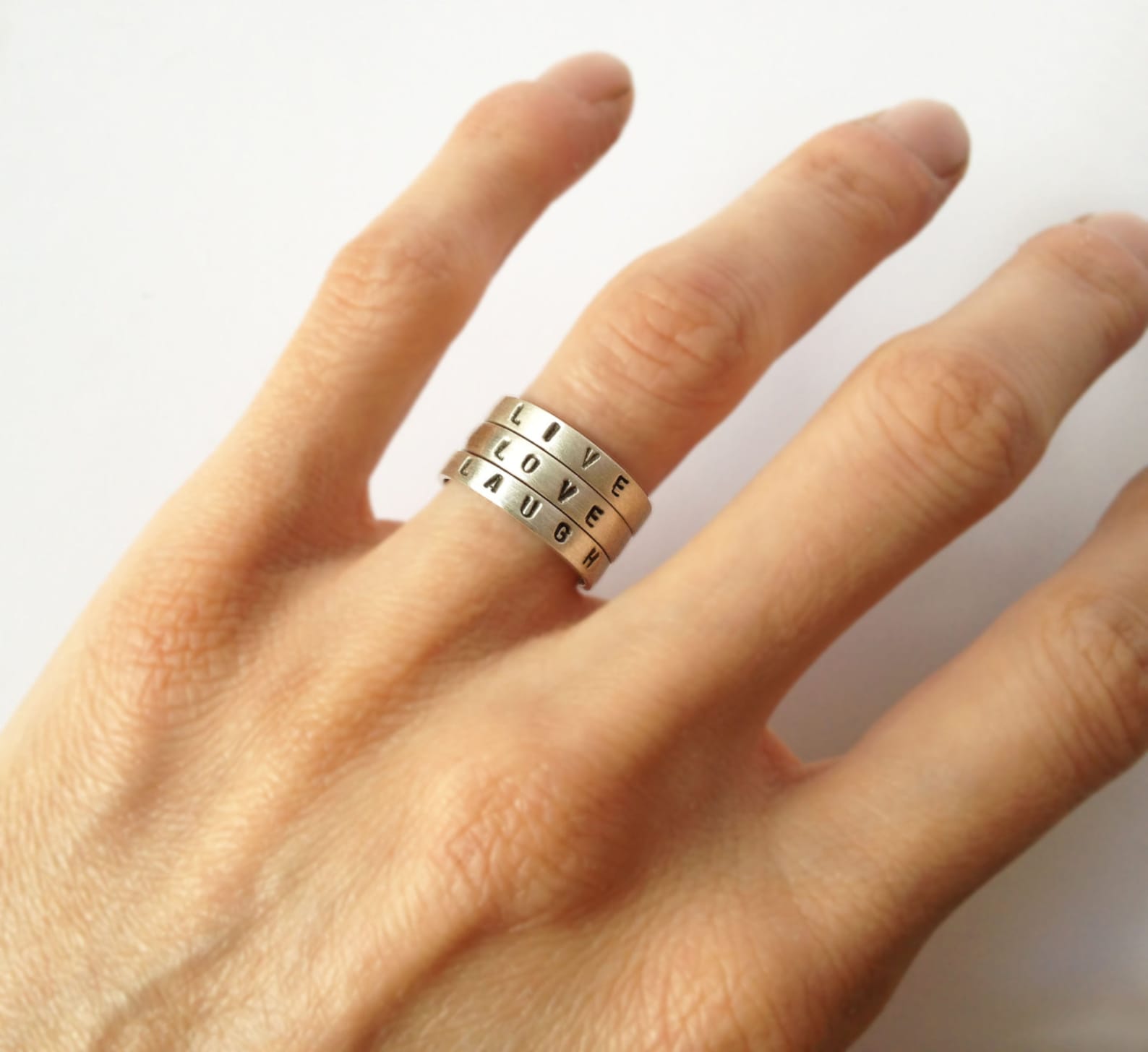 Personalized Silver Ringssilver Text Ring Set of 3 Name - Etsy