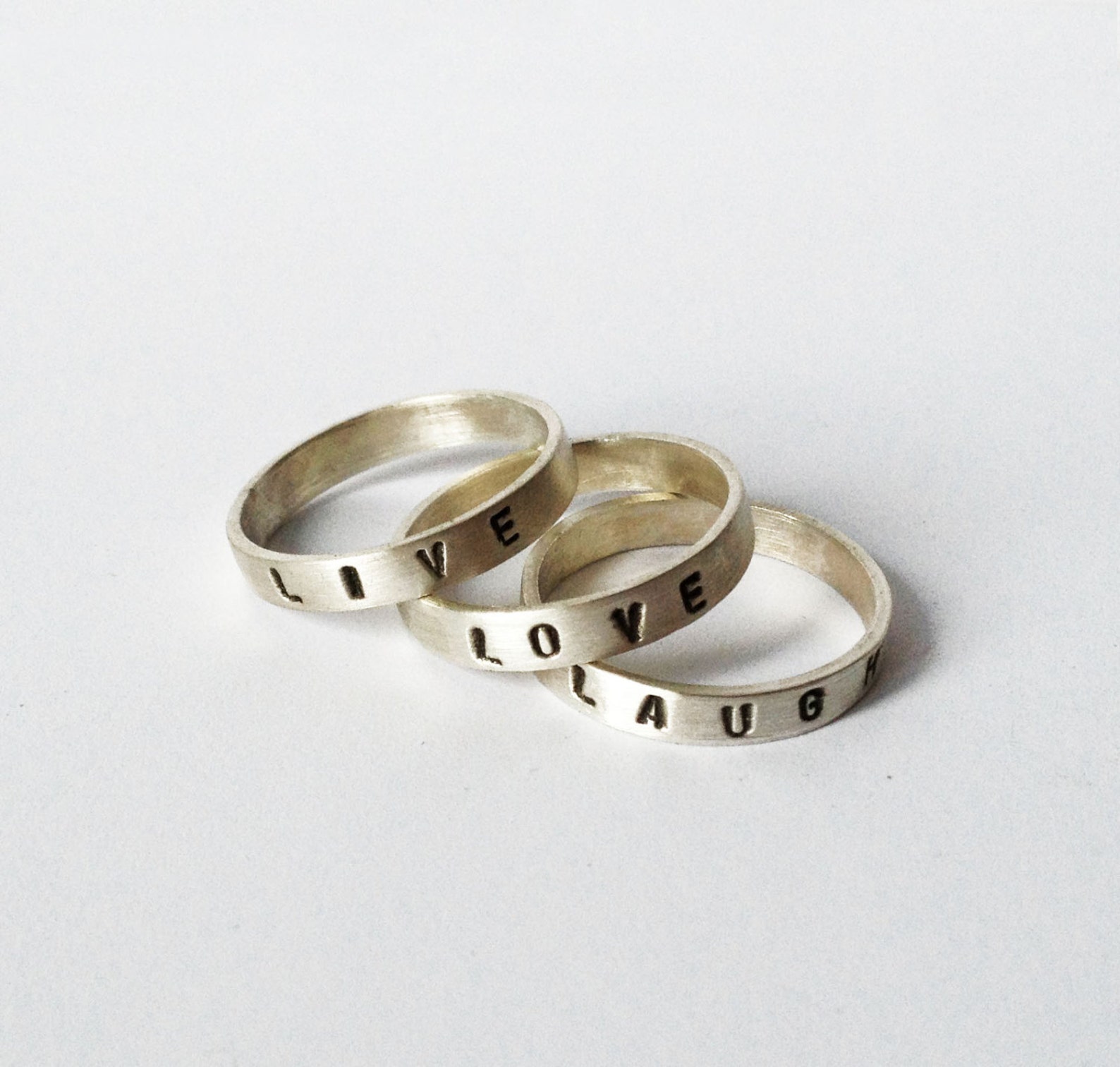 Personalized Silver Ringssilver Text Ring Set of 3 Name - Etsy